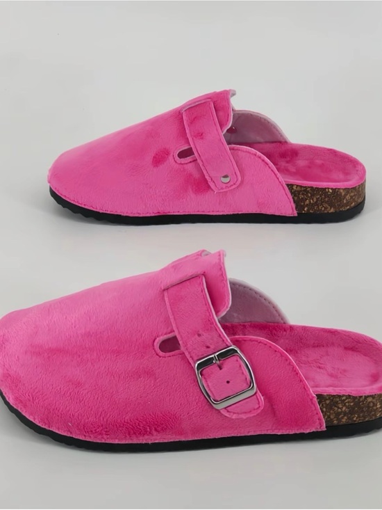 Shoes | Hot Pink Faux Fur Slipon Clog With Buckle | Poshmark